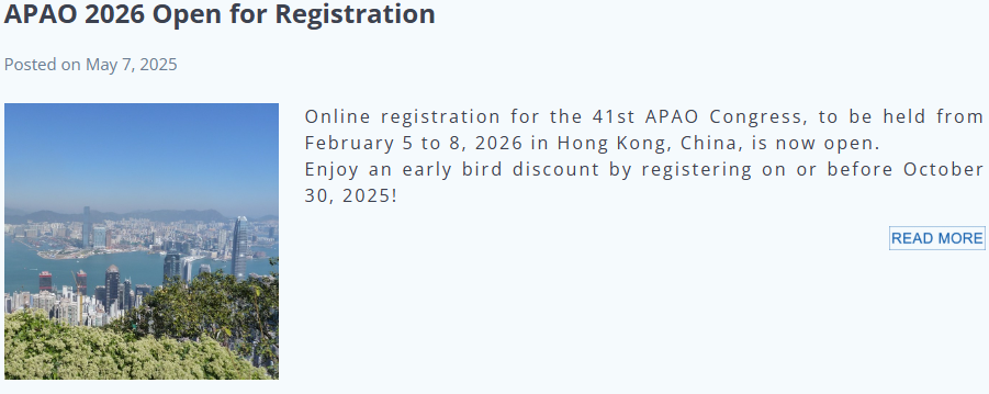 APAO® 2026 – The 41st Asia-Pacific Academy of Ophthalmology Congress